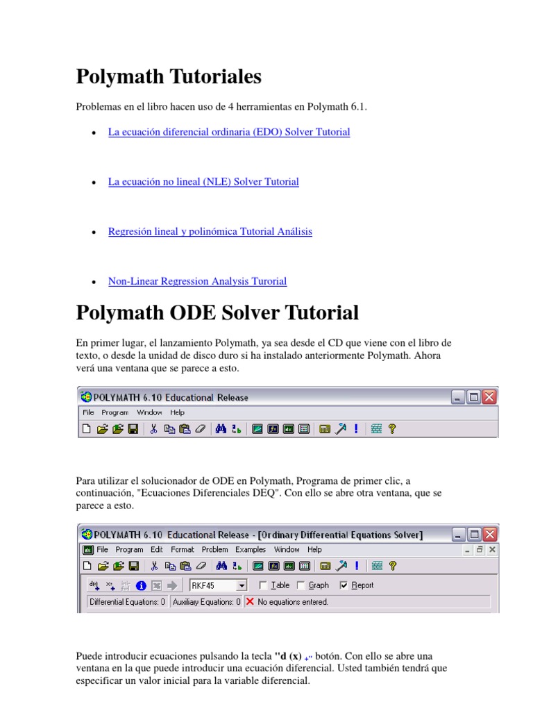 Tutorial de Polymath | PDF | Ecuaciones | Point and Click