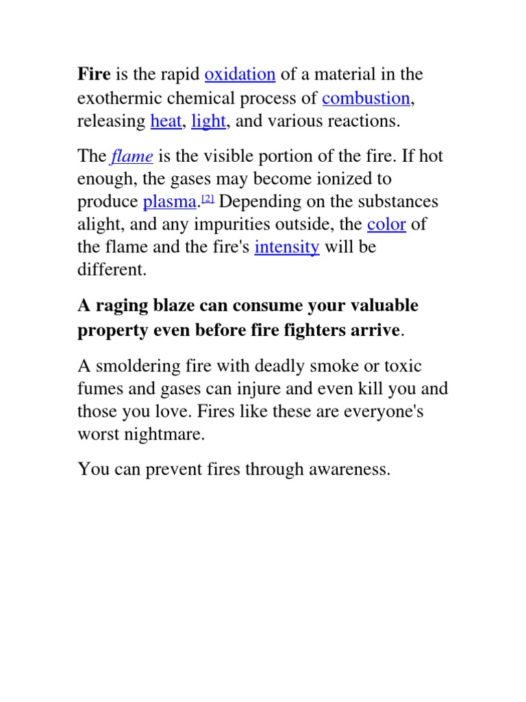 Fire Is The Rapid Oxidation of A Material in The Exothermic Chemical ...