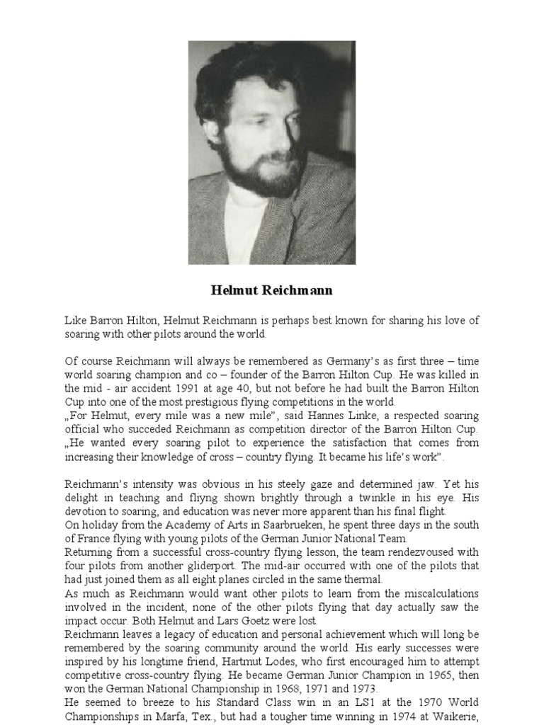 Helmut Reichmann Biography | PDF | Gliding | Flight