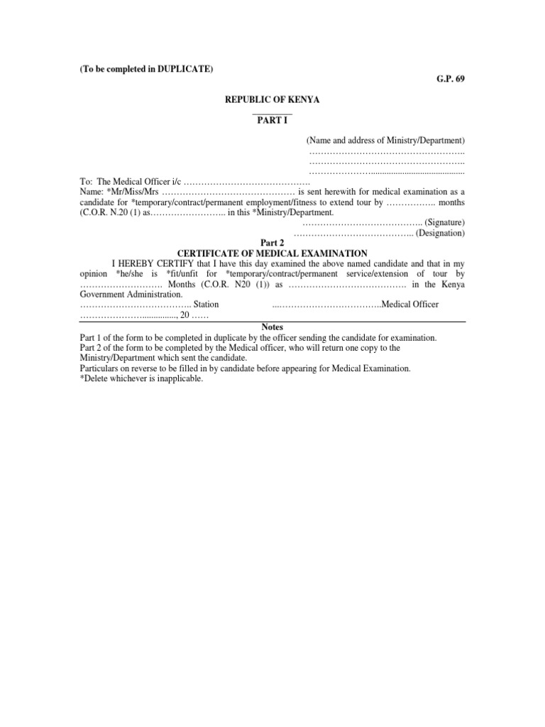 GP69 Medical Examination Form Kenya | PDF | Health Sciences | Health Care