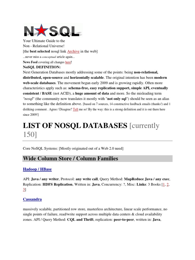 List of NOSQL Database | PDF | No Sql | Databases
