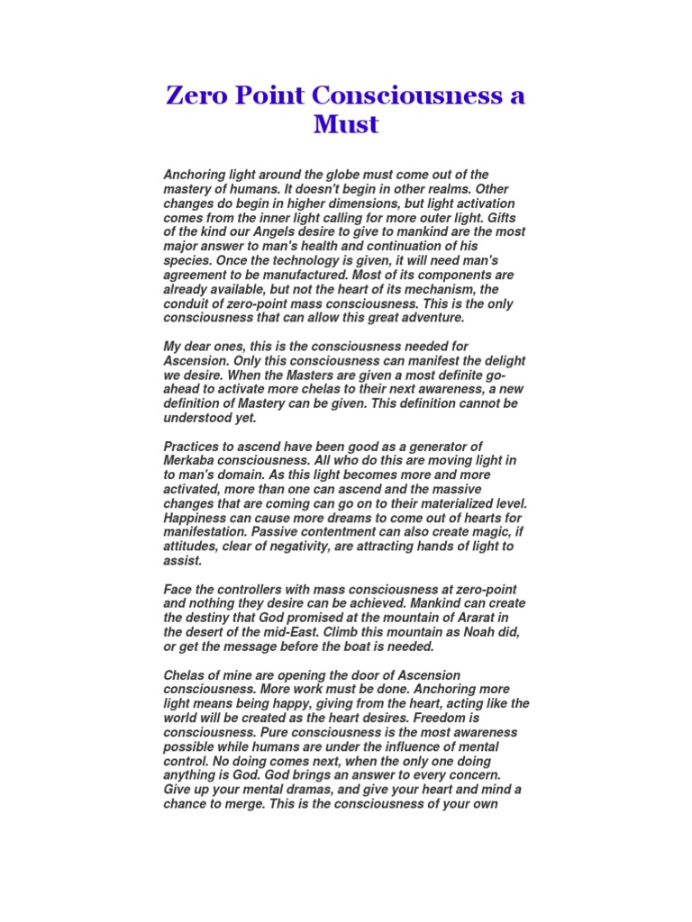 Zero Point Consciousness A Must | PDF | Consciousness | Ascension Of Jesus