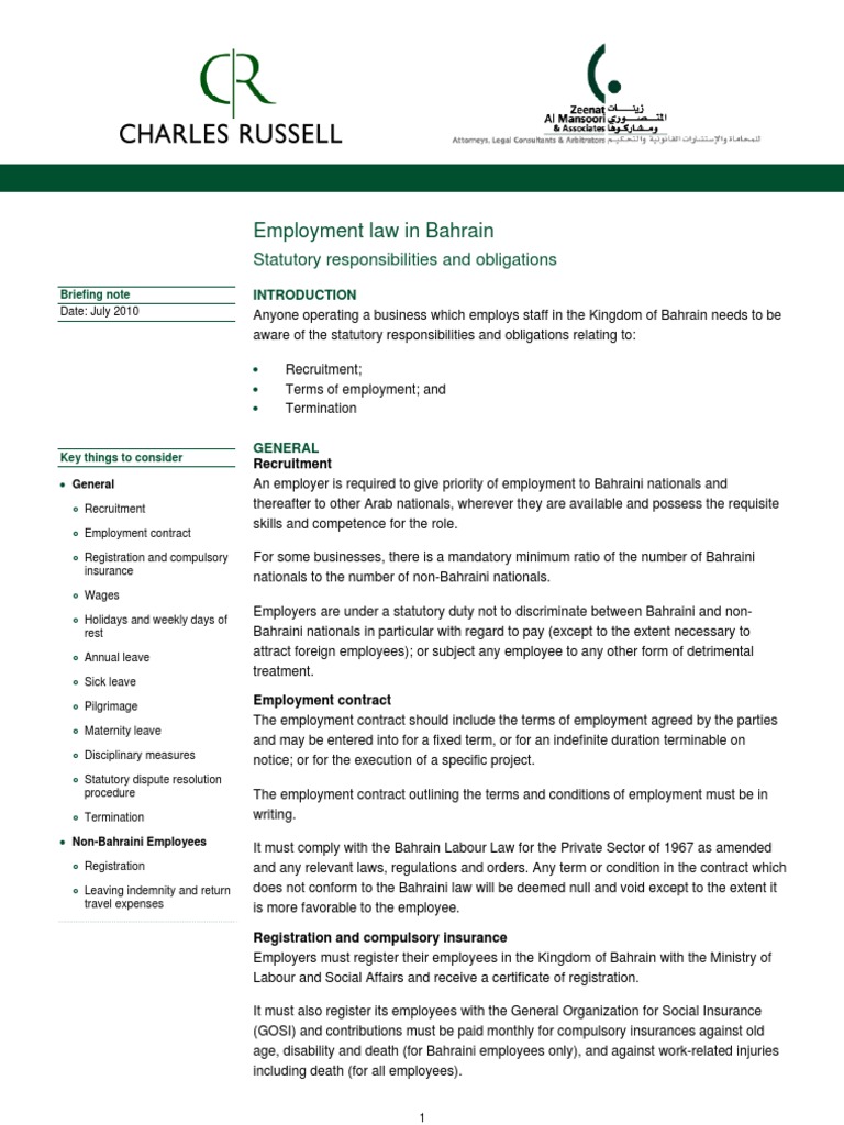 Bahrain Employment Law Guide | PDF | Employment | Wage