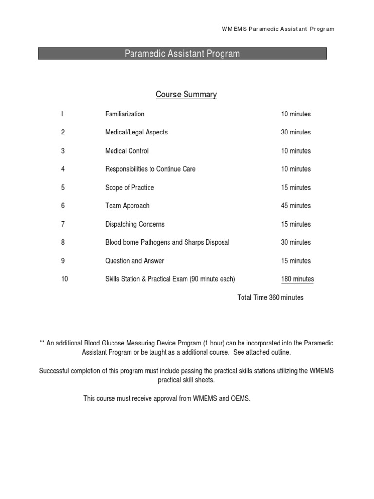 Paramedic Assist Course Outline | Emergency Medical Technician ...