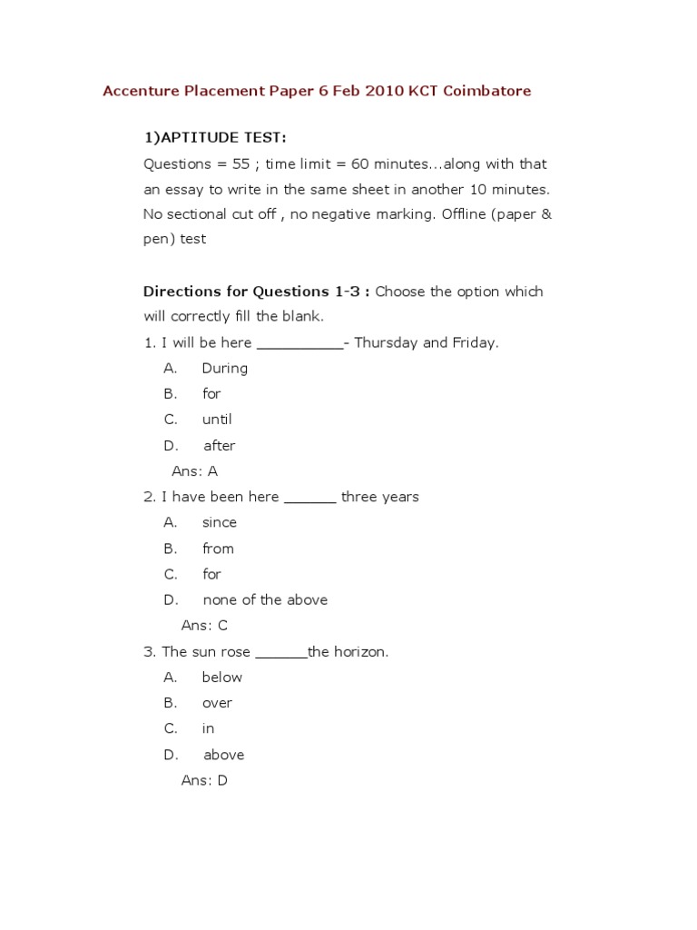 1) Aptitude Test:: Accenture Placement Paper 6 Feb 2010 KCT Coimbatore ...