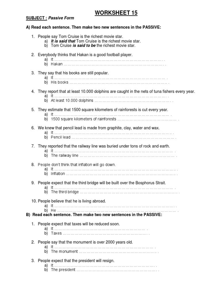 Worksheet 15 Passive | PDF