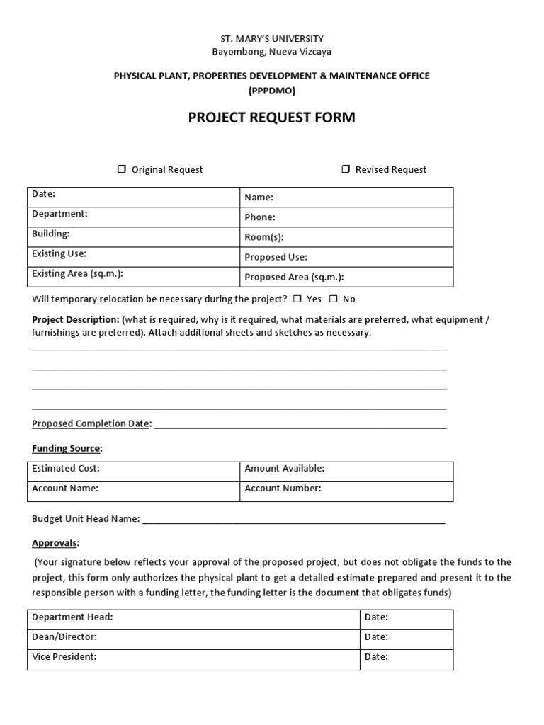 Project Request Form: Physical Plant, Properties Development ...