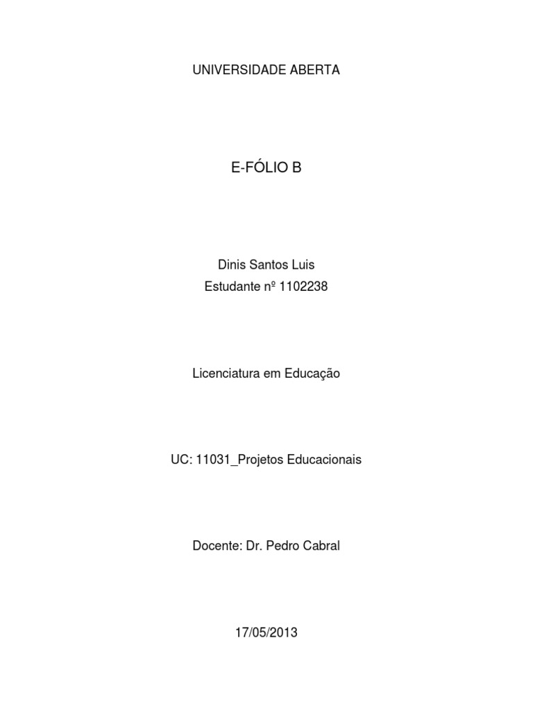 DinisLuis Efolio B ProjetosEducacionais | PDF | Exclusão social | Internet