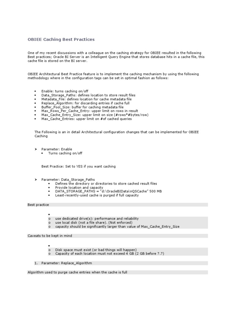 OBIEE Caching Best Practices | PDF | Cache (Computing) | Computer File