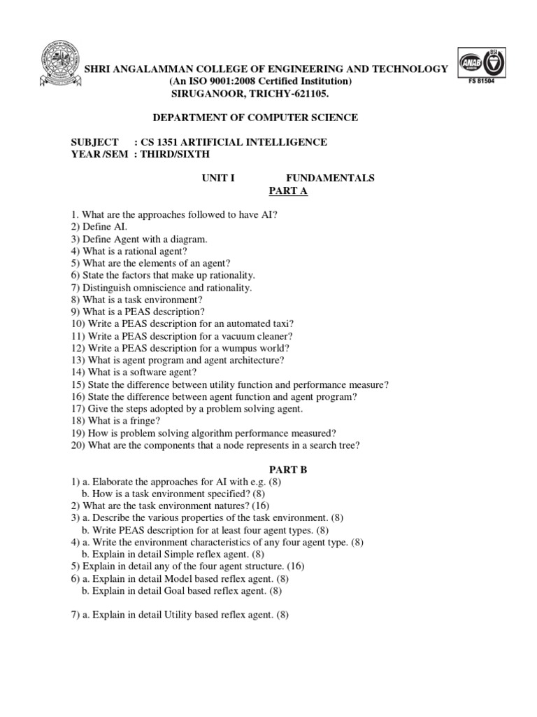 CS 1351 Artificial Intelligence 1 | PDF | Artificial Intelligence ...