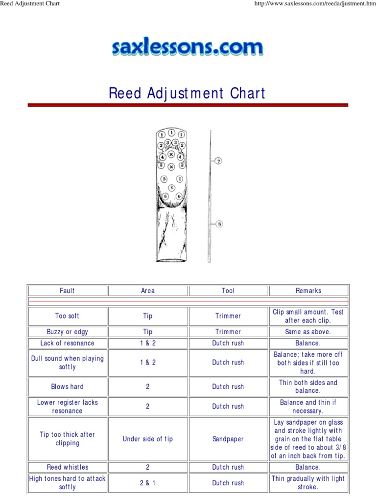 Reed Adjustment Chart | PDF | Woodwind Instruments | Aerophones