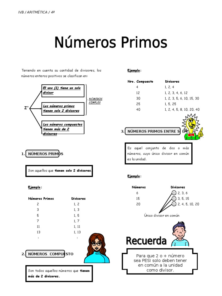 IV Bim - ARIT. - 4to. Año - Guía 3 - Números Primos | PDF | Métodos y ...