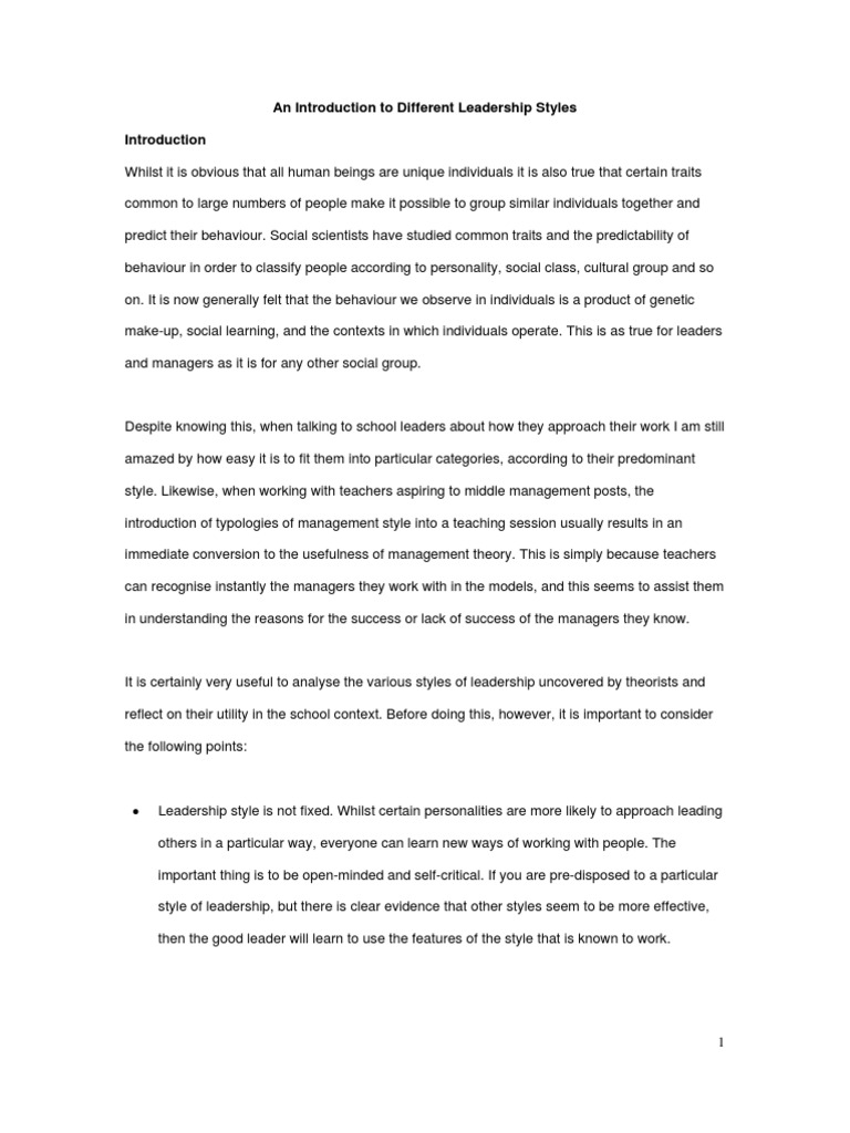 An Introduction To Different Leadership Styles | PDF | Alfred North ...