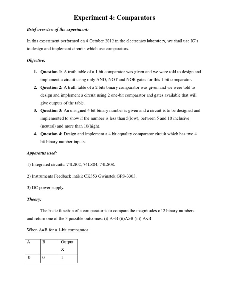 Brief Experiment Details On Comparators | PDF | Electronic Circuits ...