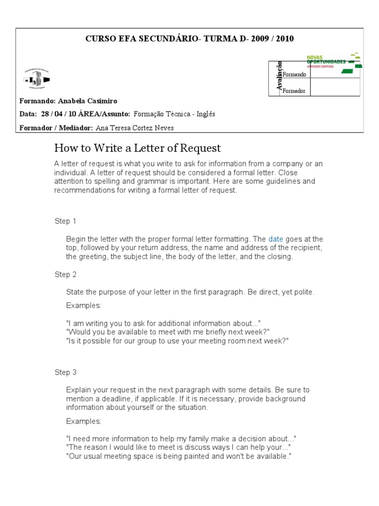 How To Write A Letter of Request | Download Free PDF | Envelope | Mail