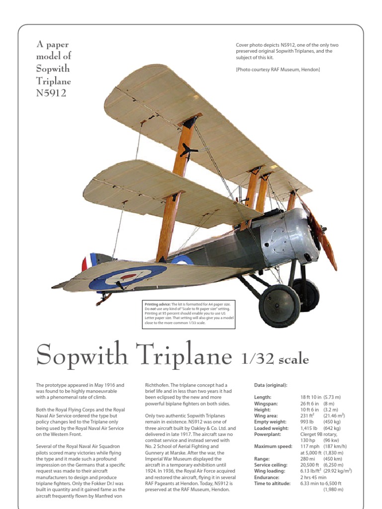 Sopwith Triplane N5912 Papercraft Kit | PDF | Monoplane | Aircraft