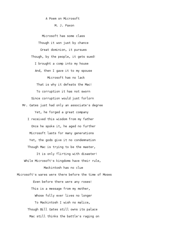 A Poem On Microsoft | PDF