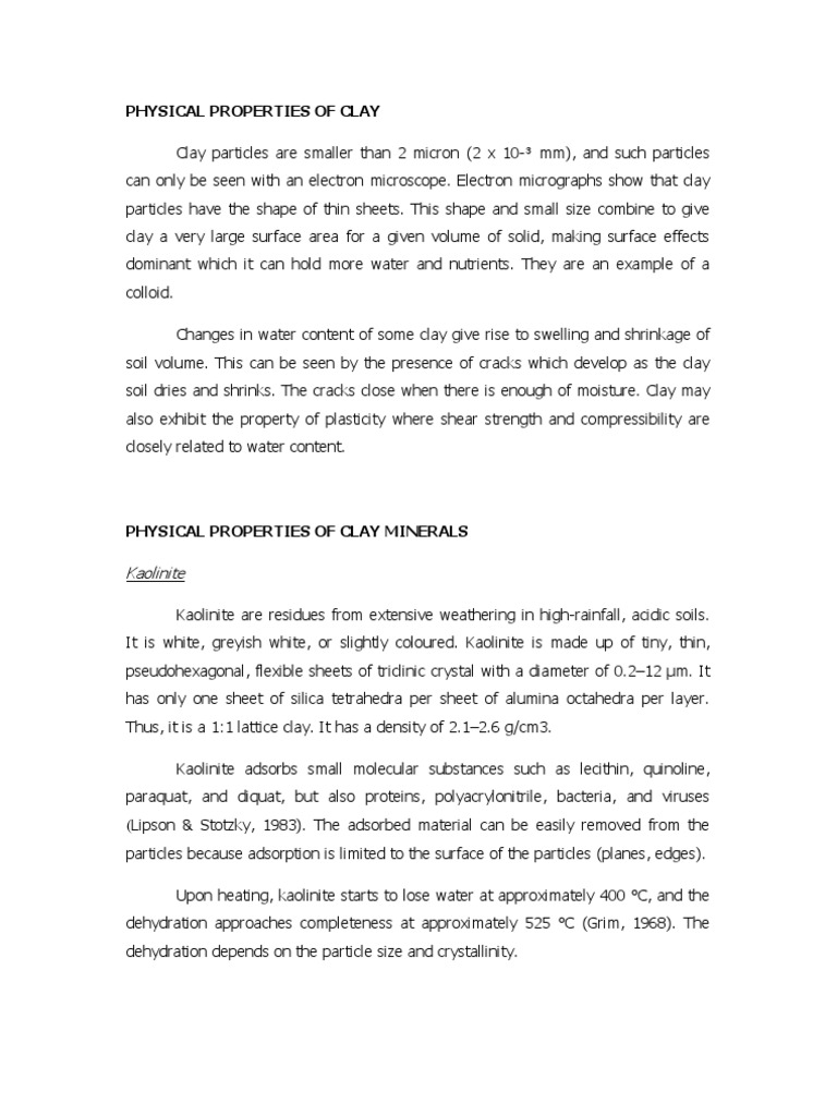 Physical Properties of Clay | PDF | Clay Minerals | Soil