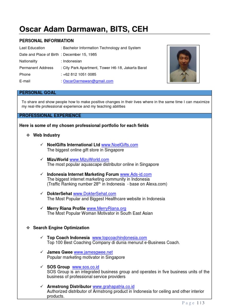 Resume Oscar Darma Wan 2013 | PDF | Websites | Php