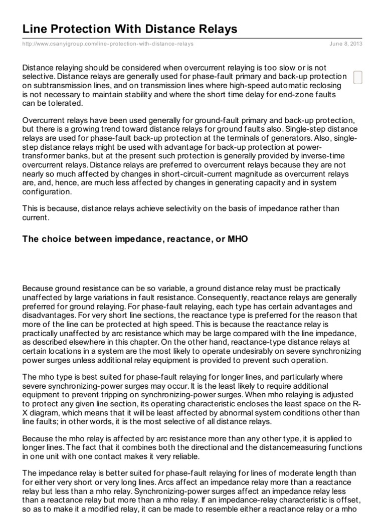 Line Protection With Distance Relays | PDF | Relay | Electric Power ...