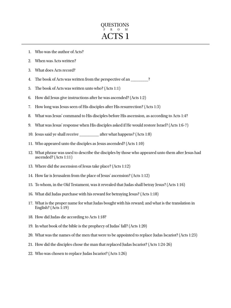 Bible Quiz Questions-Acts 1 | Acts Of The Apostles | Judas Iscariot