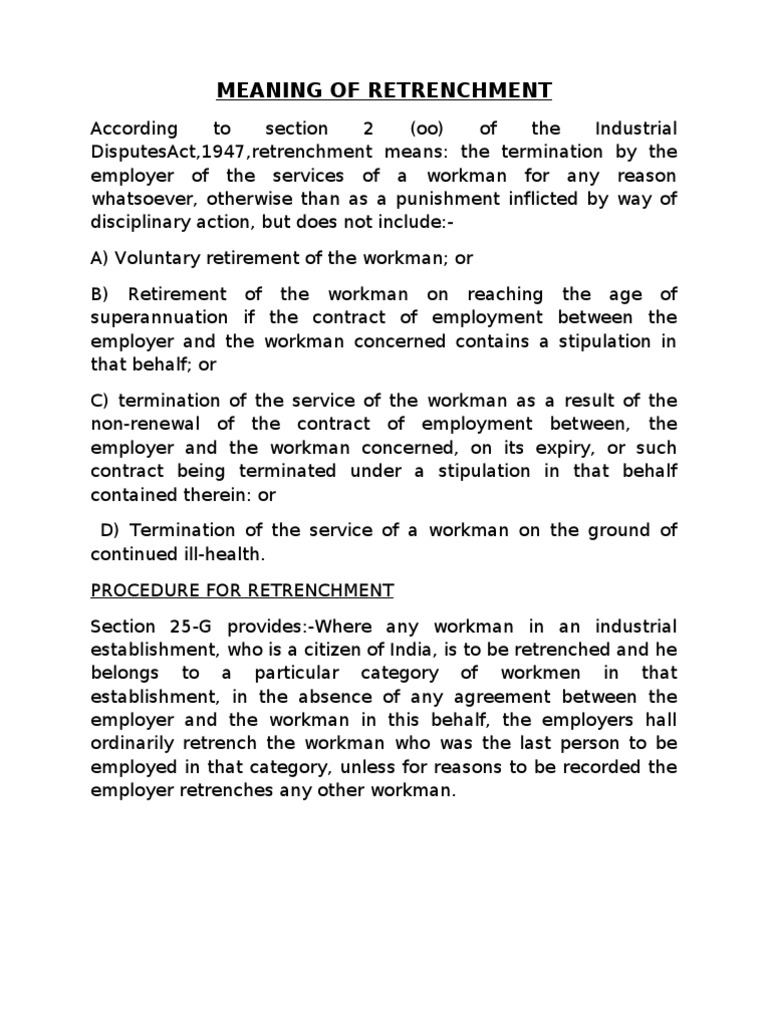 Meaning of Retrenchment | Working Time | Employment