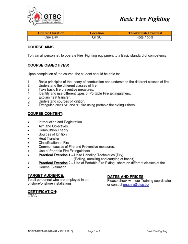 Basic Fire Fighting Training Overview | PDF
