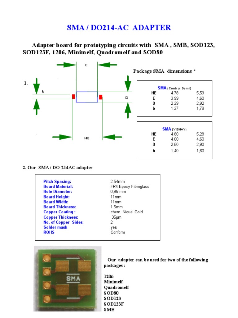 SMA, SMB, SOD123, SOD123F, 1206, MINIMELF, QUADROMELF, SOD80 Adapter ...