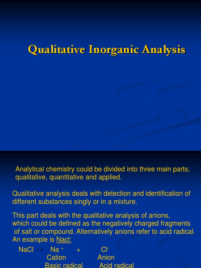 Qualitative Inorganic Analysis of Anions | PDF | Cyanide | Chlorine