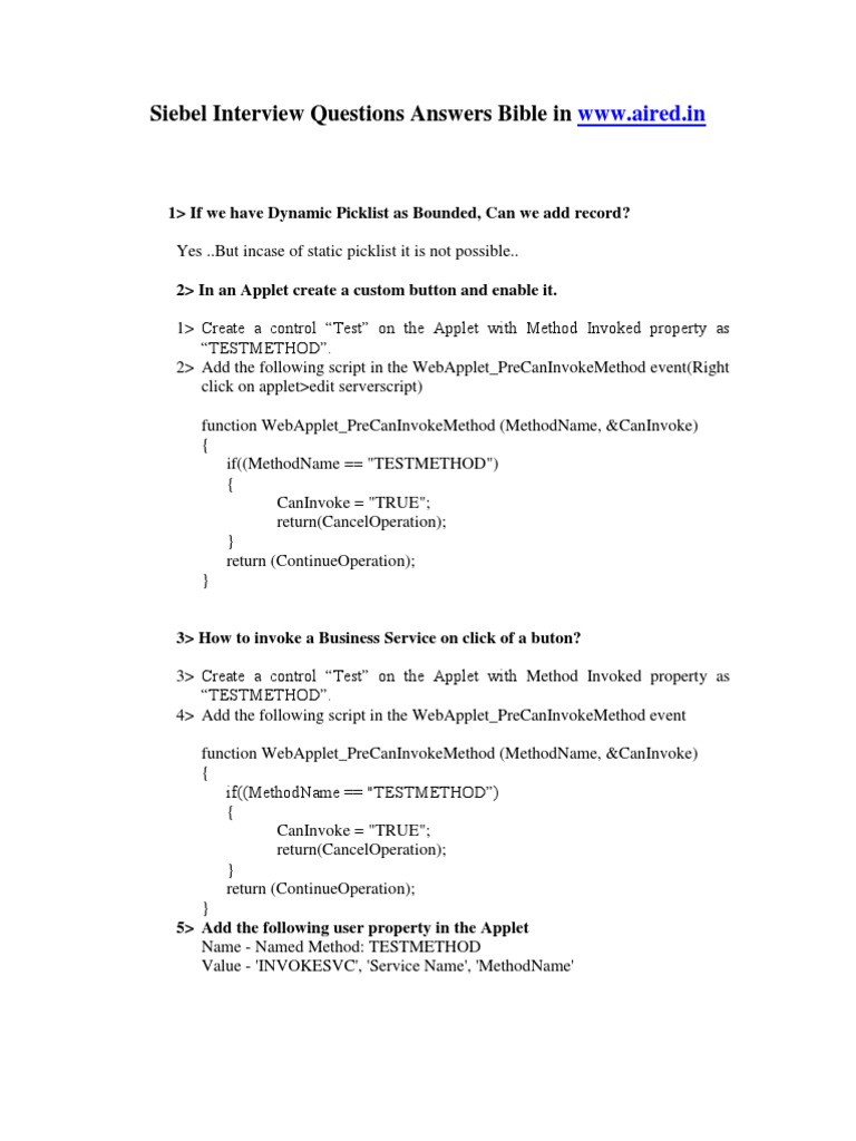 Siebel Interview Questions Answers Bible | Download Free PDF | Web Server | Internet & Web
