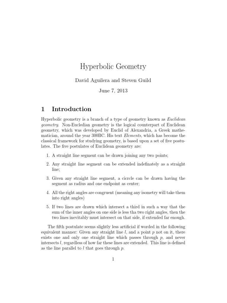 Hyperbolic Geomerty | PDF | Hyperbolic Geometry | Non Euclidean Geometry