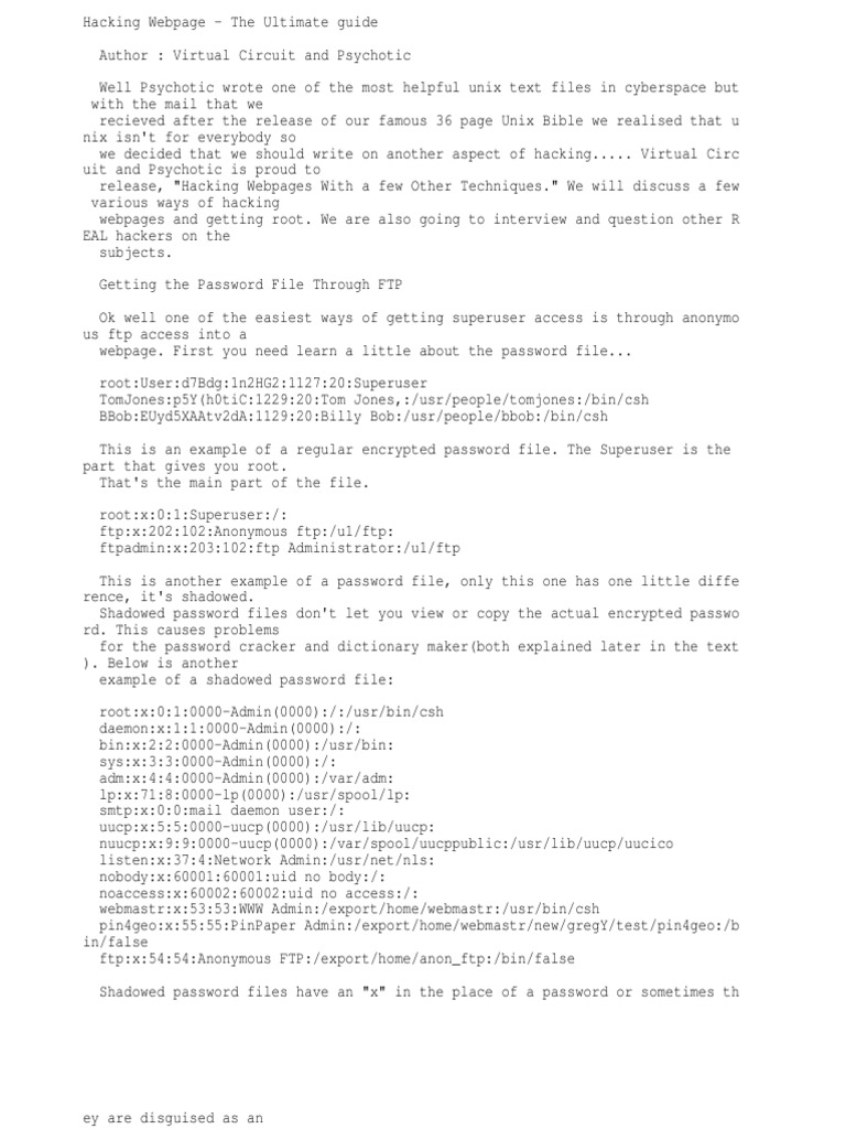 Hacking Webpages - The Ultimate Guide | PDF | Superuser | Password Hacking Webpages - The Ultimate Guide | PDF | Superuser | Password
