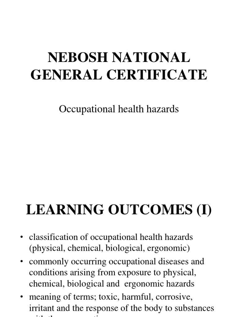 NEBOSH Occupational Health Hazards by Terry Robson | PDF | Toxicity ...