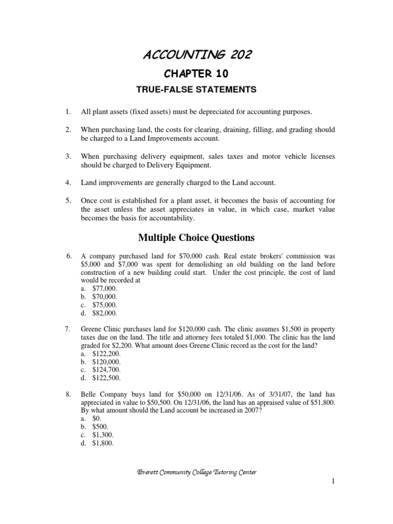 Chapter 10 Accounting Test Answers | PDF | Depreciation | Financial ...