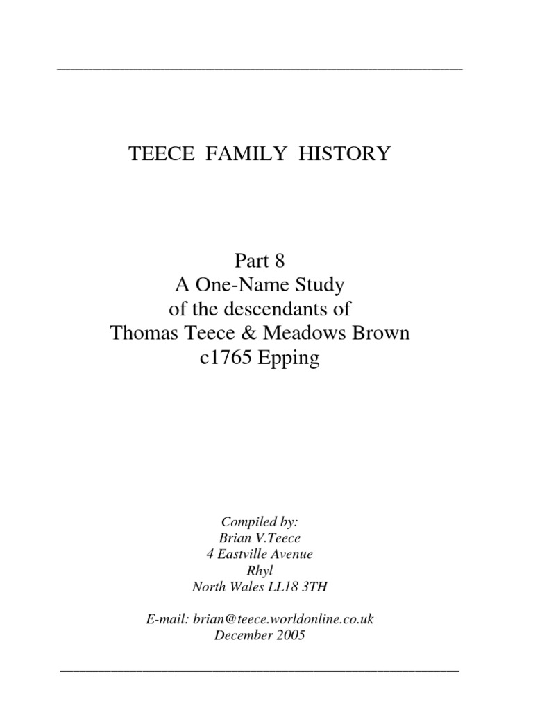 Teece Family History: Descendants of Thomas Teece | PDF