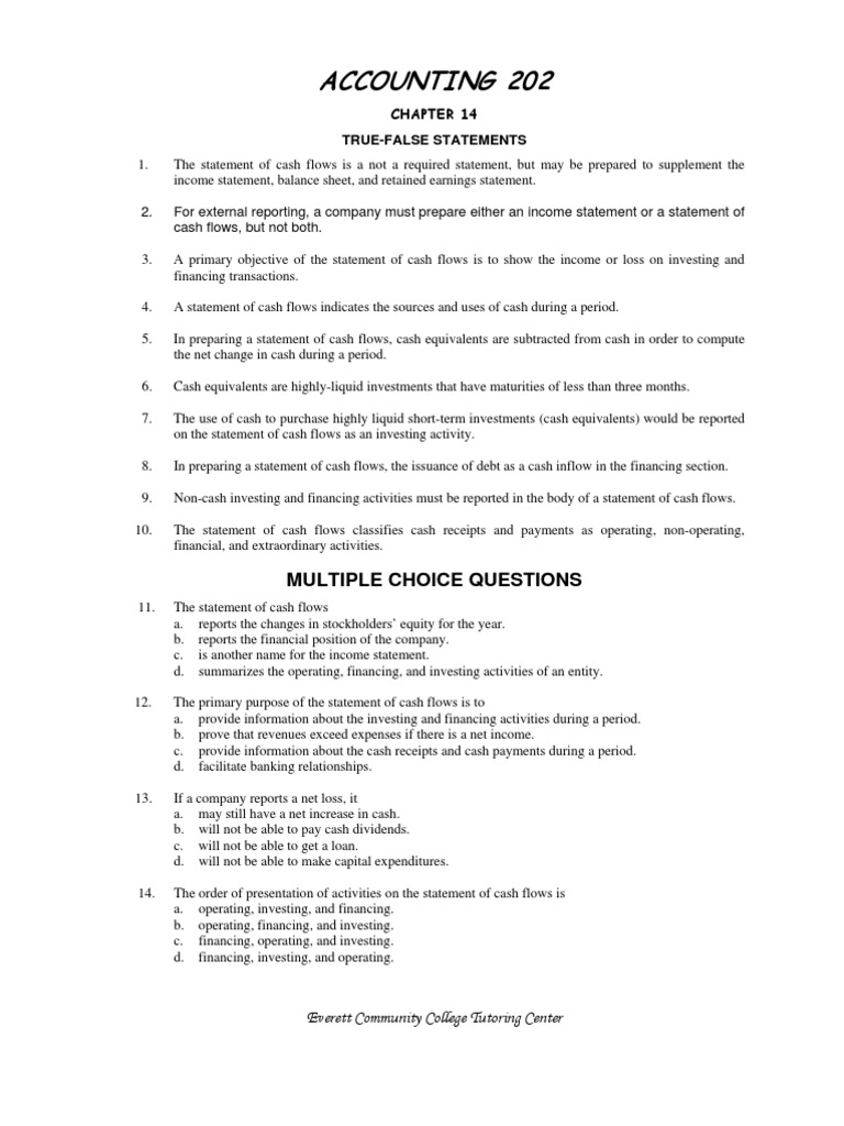Chapter 14 Accounting Test Review | PDF | Cash Flow Statement | Expense
