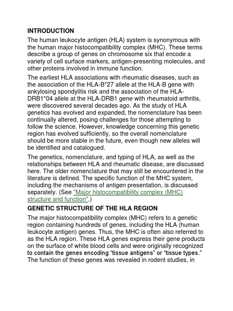 Major Histocompatibility Complex (MHC) Structure and Function | PDF ...