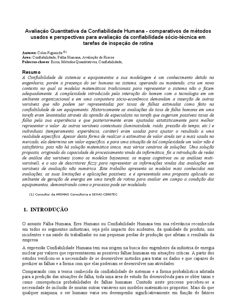 Avaliacao Quantitativa Da Confiabilidade Humana PDF | PDF ...