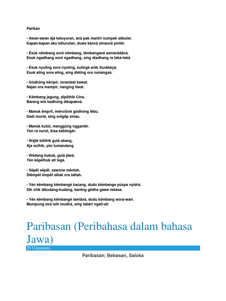 Parikan Paribasan Bahasa Jawa | PDF