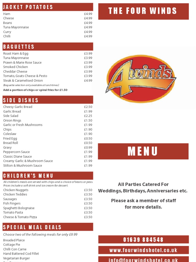 NEW Four Winds Menu | PDF | Steak | Salad
