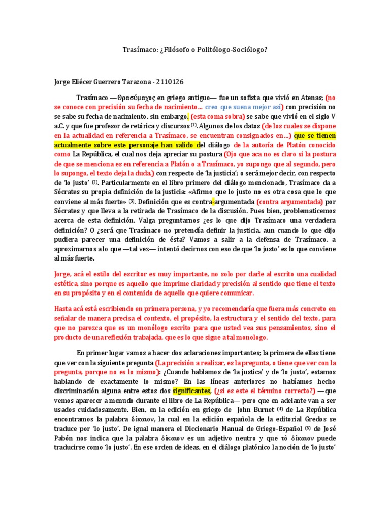 Trasímaco ¿Filósofo o Politólogo-Sociólogo Corrección | PDF | Sócrates ...