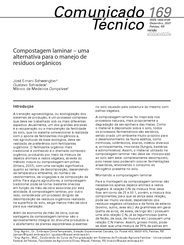 Compostagem Laminar Organica - EMBRAPA | PDF | Desperdício | Solo