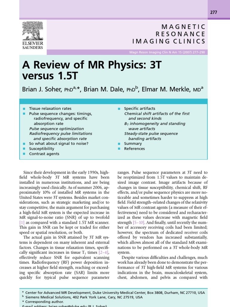 MR Physics 3T Versus 1,5T PDF | PDF | Relaxation (Nmr) | Magnetic ...