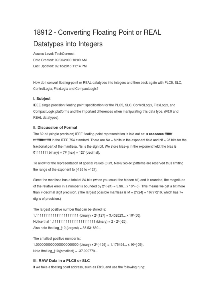 Converting Floating Point or REAL Datatypes Into Integers | PDF ...