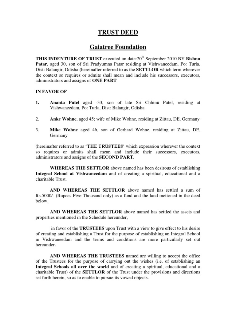 Education Trust deed | Trust Law | Trustee