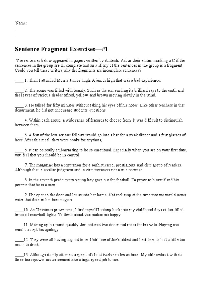 Sentence Fragments Quiz | PDF | Leisure
