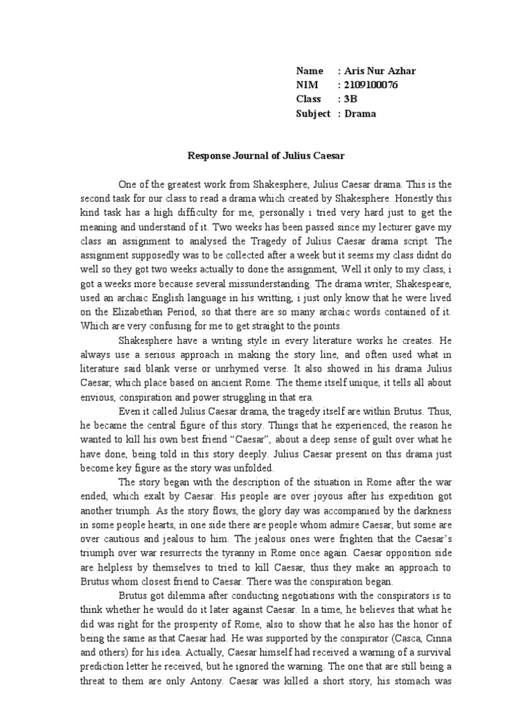 Response Journal of Julius Caesar | PDF | Marcus Junius Brutus The ...