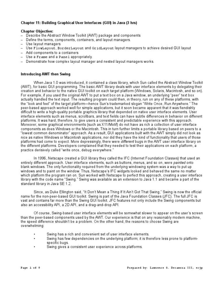 Chapter 11: Building Graphical User Interfaces (GUI) in Java (3 HRS ...
