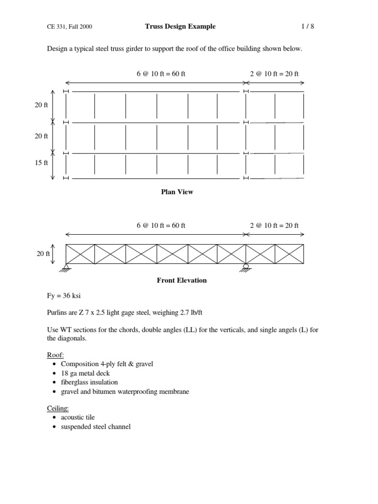Truss Design Example: CE 331, Fall 2000 | PDF | Truss | Civil Engineering