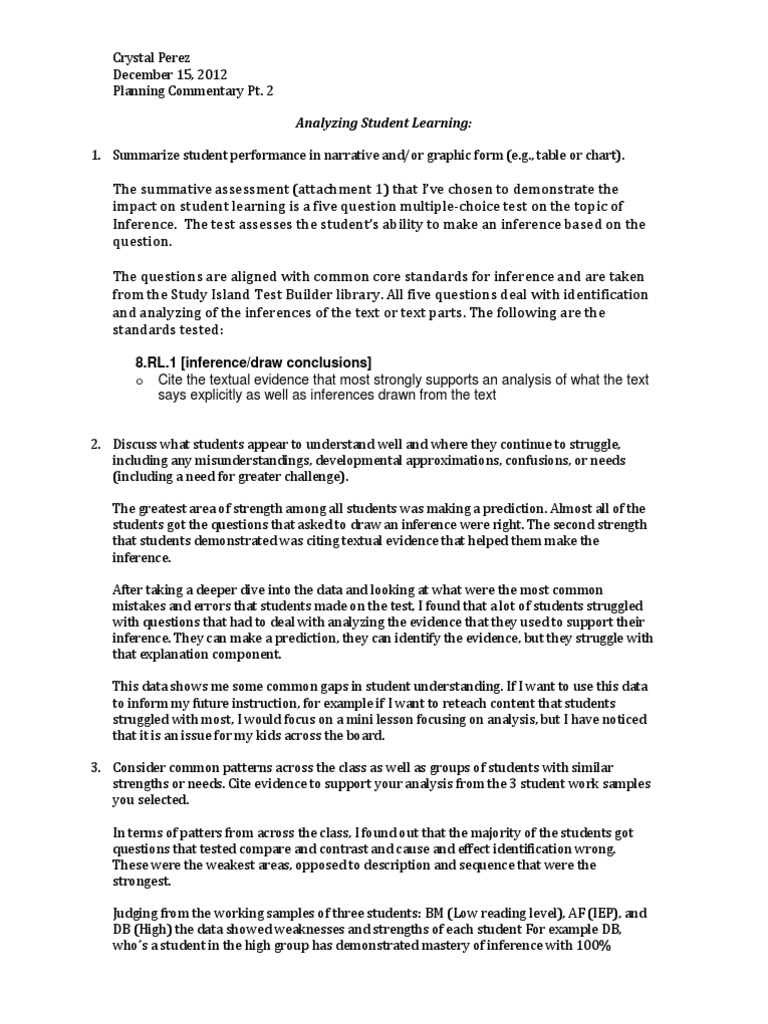 Planning Commentary Part 2 | PDF | Educational Assessment ...